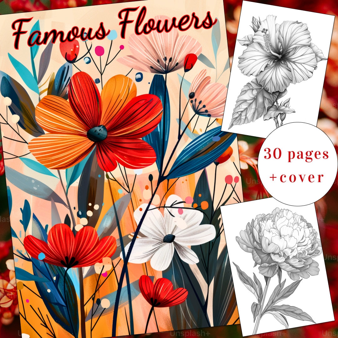 30 Flowers Coloring Page, Flower Coloring Page, Famous Flowers Coloring ...