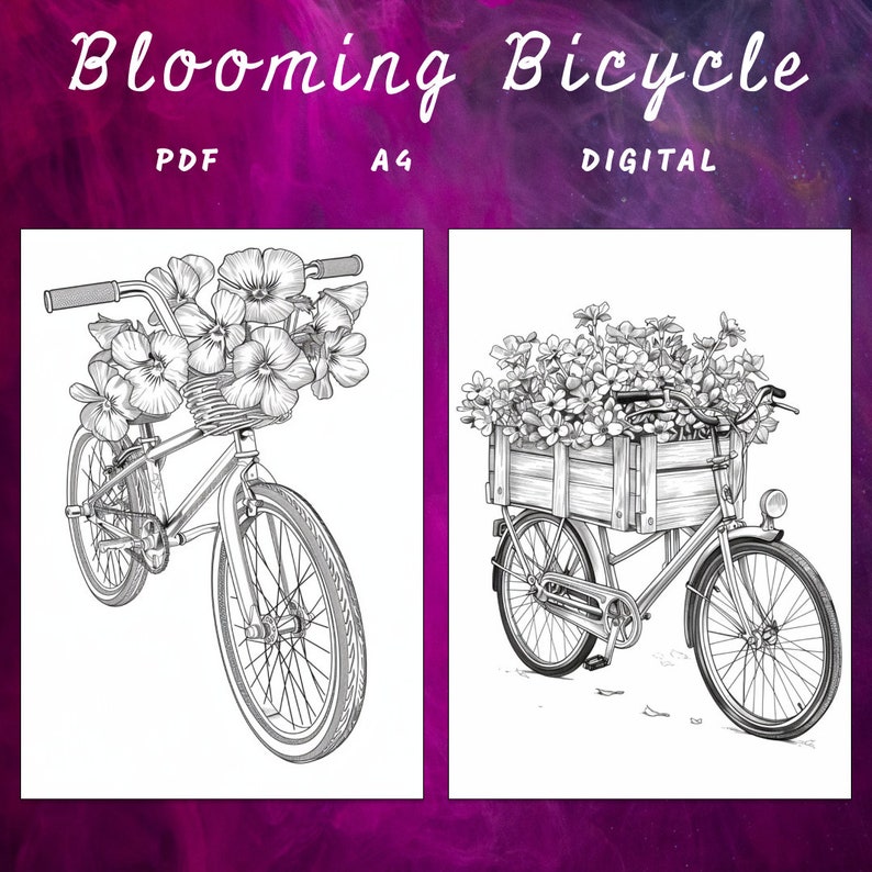 29 Blooming Bicycle Coloring Page, Flower Coloring Book, Bicycle ...