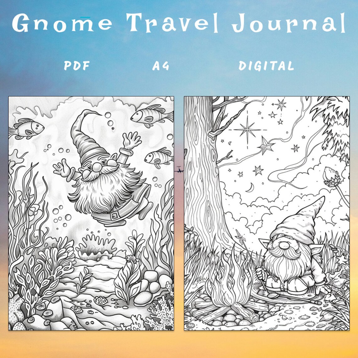 25 Gnome Coloring Book, Gnome Coloring Page, Fantasy, Gnome Travel ...