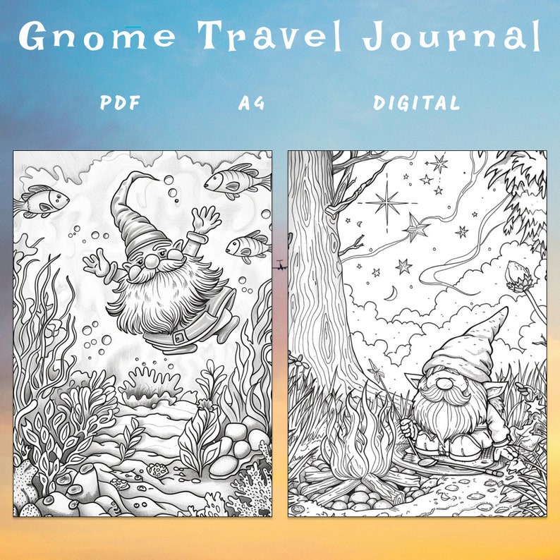 25 Gnome Coloring Book, Gnome Coloring Page, Fantasy, Gnome Travel ...