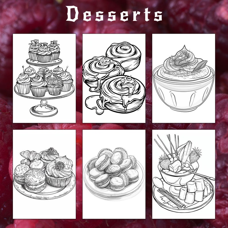 30 Desserts Coloring Page, Cakes Coloring Book, Desserts Coloring Book ...
