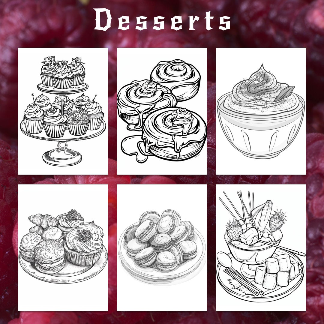 30 Desserts Coloring Page, Cakes Coloring Book, Desserts Coloring Book ...