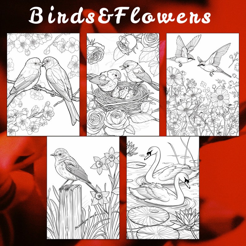 26 Birds and Flowers Coloring Page, Flower Coloring, Birds Coloring ...