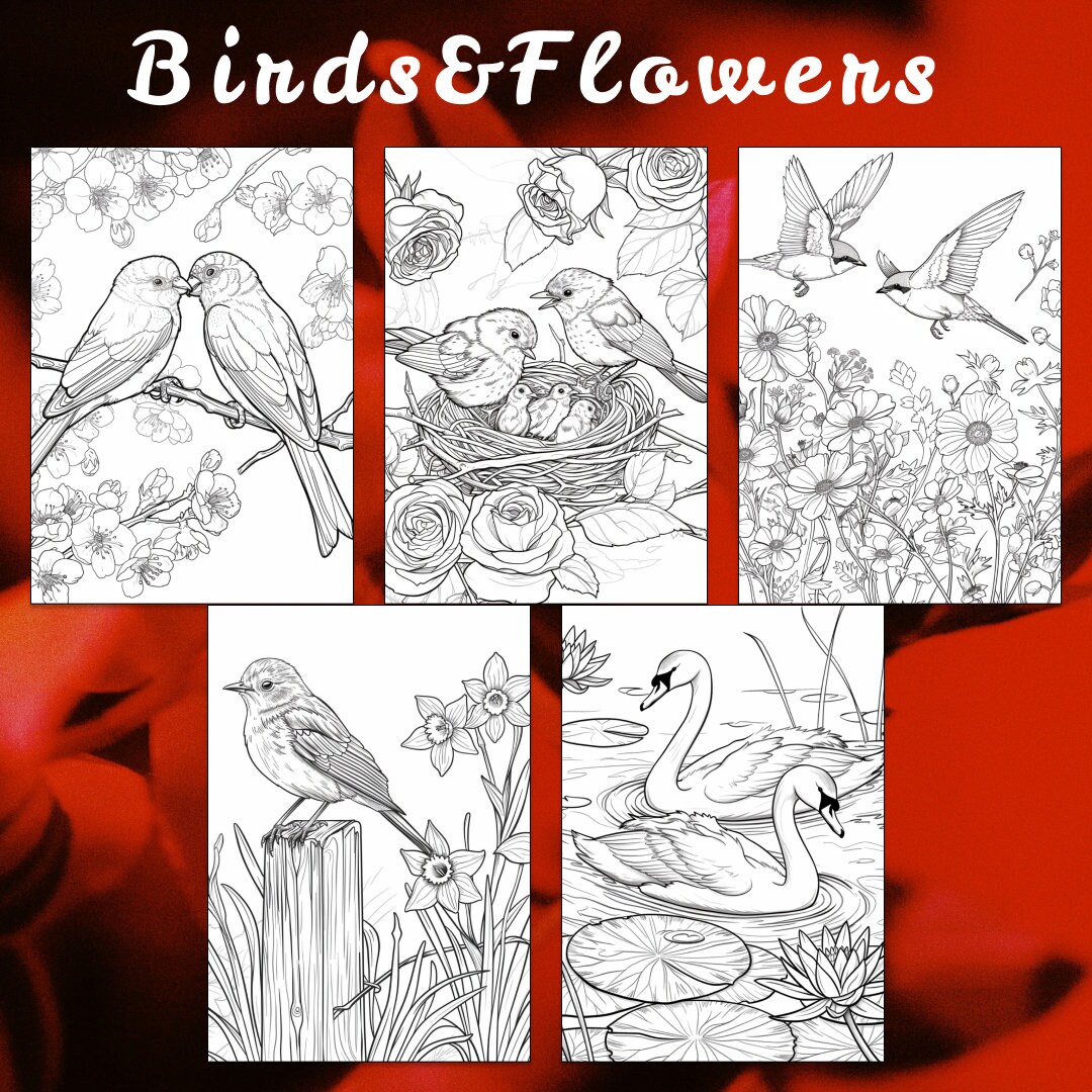 26 Birds and Flowers Coloring Page, Flower Coloring, Birds Coloring ...