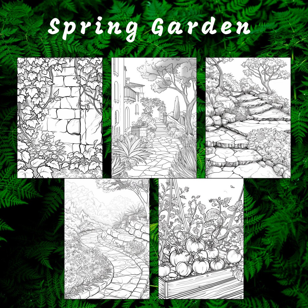 30 Spring Garden Coloring Page, Floral Garden Coloring Book, Flowers ...
