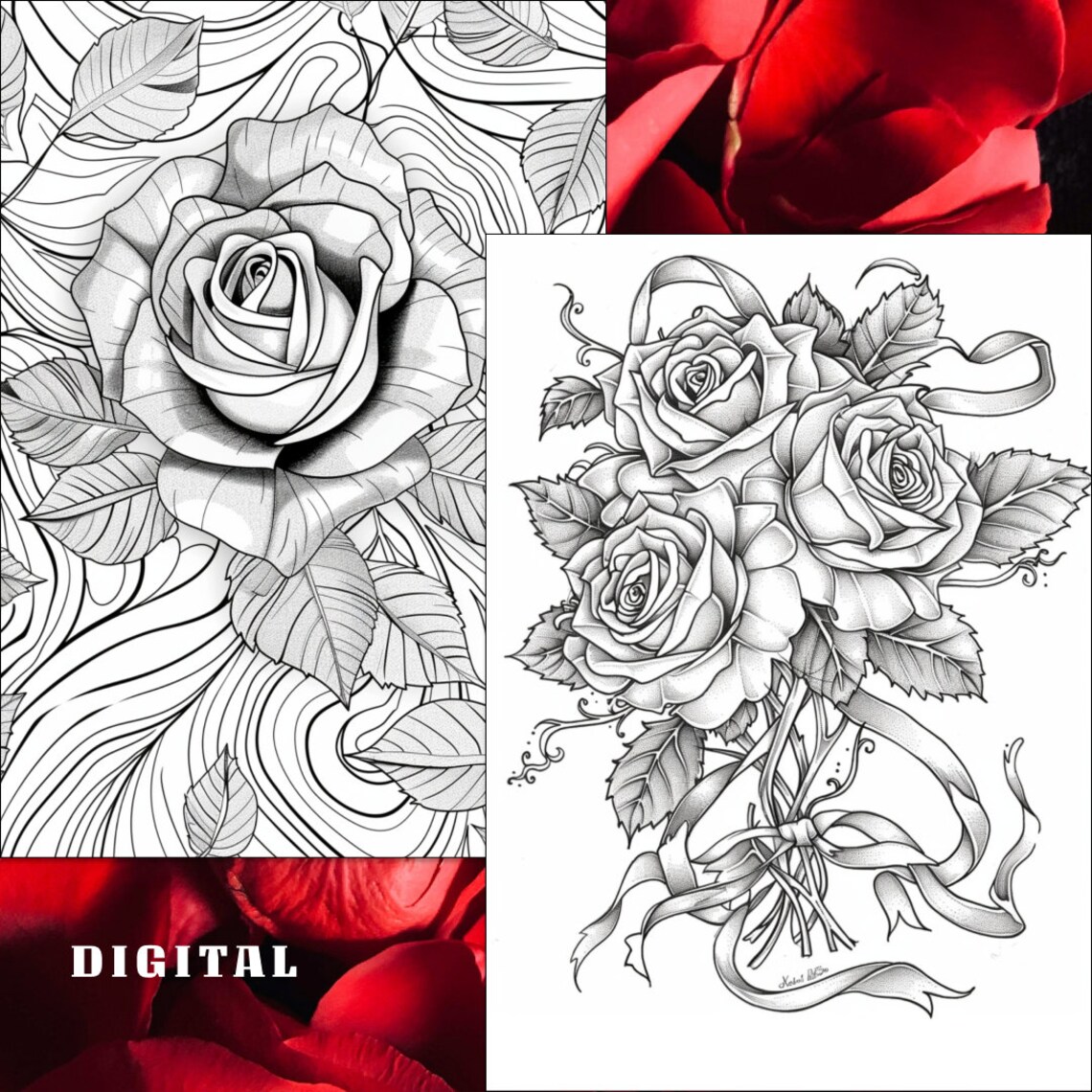 20 Rose Beauty Coloring Page, Flowers Coloring Book, Roses Coloring ...
