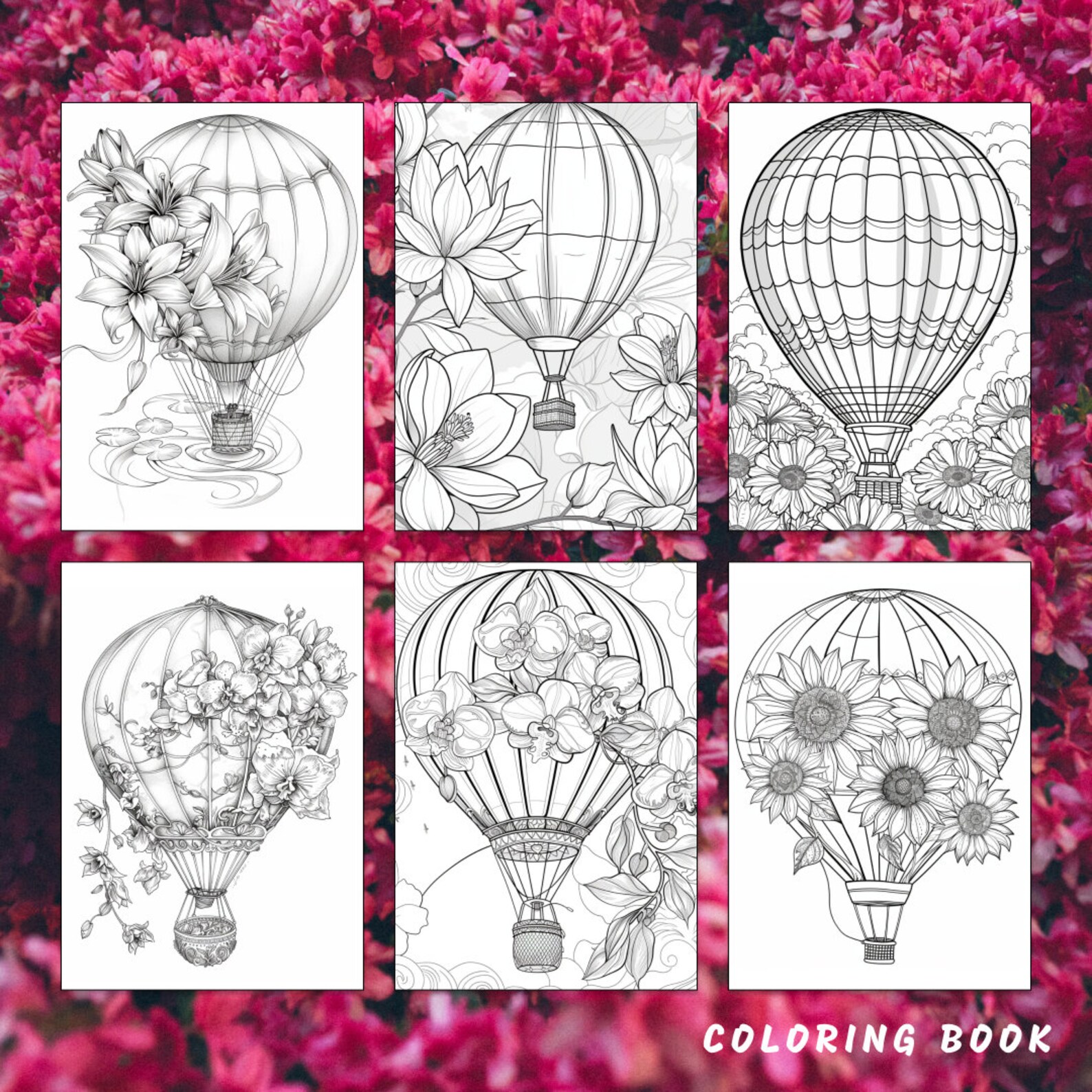 33 Blooming Hot Air Balloon Coloring Page, Flower Coloring,hot Air ...