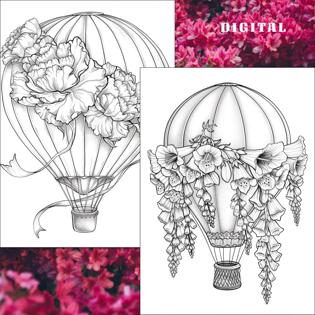 33 Blooming Hot Air Balloon Coloring Page, Flower Coloring,hot Air ...