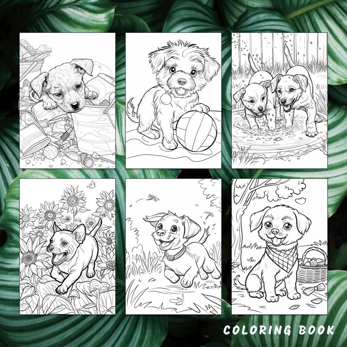 25 Summer Puppy Coloring Page, Cute Puppy Coloring Book, Adults Kids ...