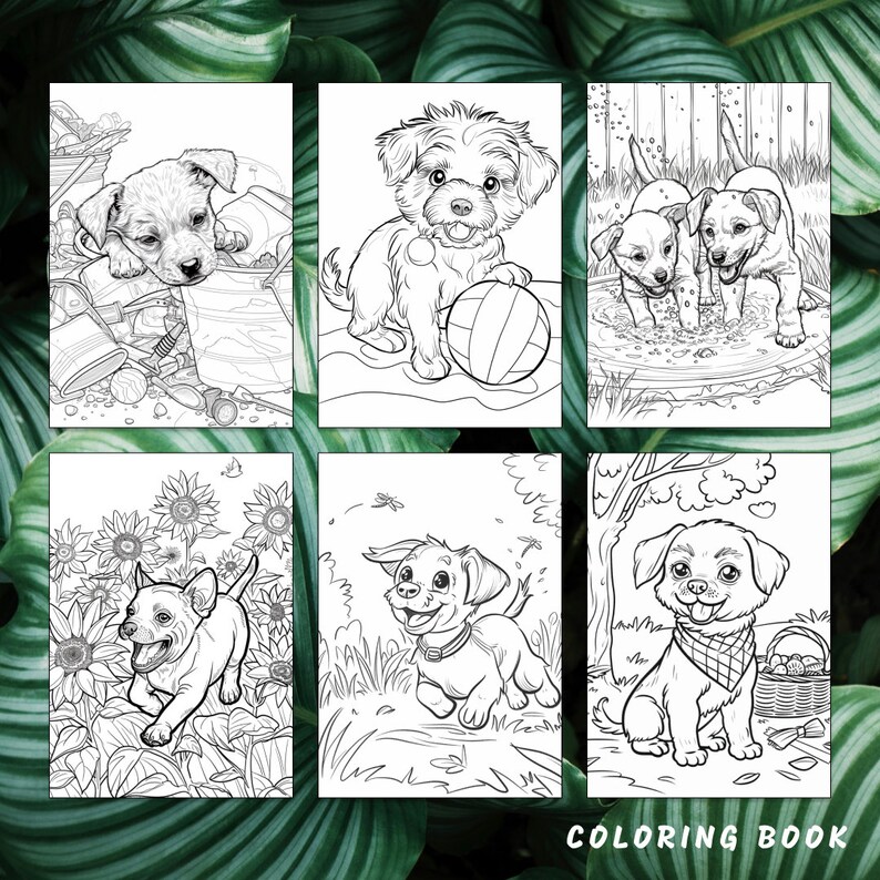 25 Summer Puppy Coloring Page, Cute Puppy Coloring Book, Adults Kids ...