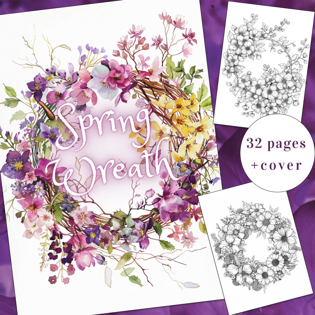 32 Spring Wreath Coloring Page, Spring Coloring, Wreath Coloring Book ...