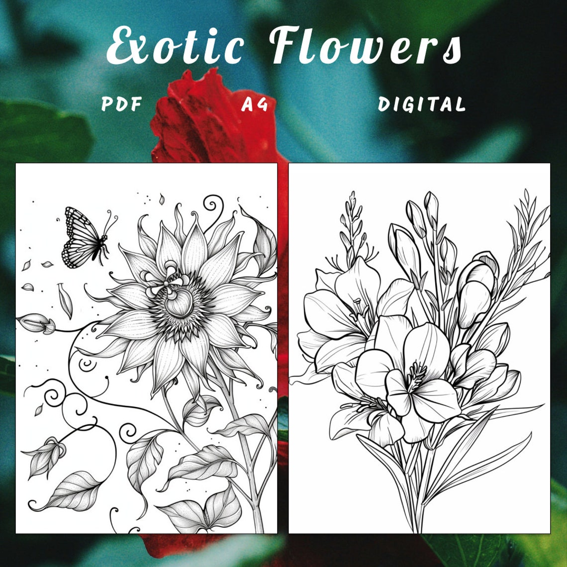 30 Exotic Flowers Coloring Page, Flowers Coloring Book, Exotic Coloring ...