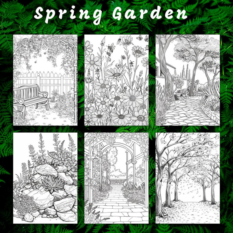 30 Spring Garden Coloring Page, Floral Garden Coloring Book, Flowers ...
