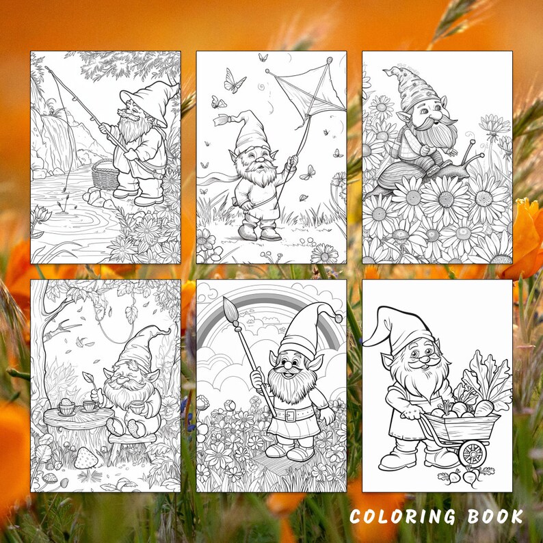 24 Gnome Coloring Book, Gnome Coloring Pages, Fantasy, Spring Gnome ...