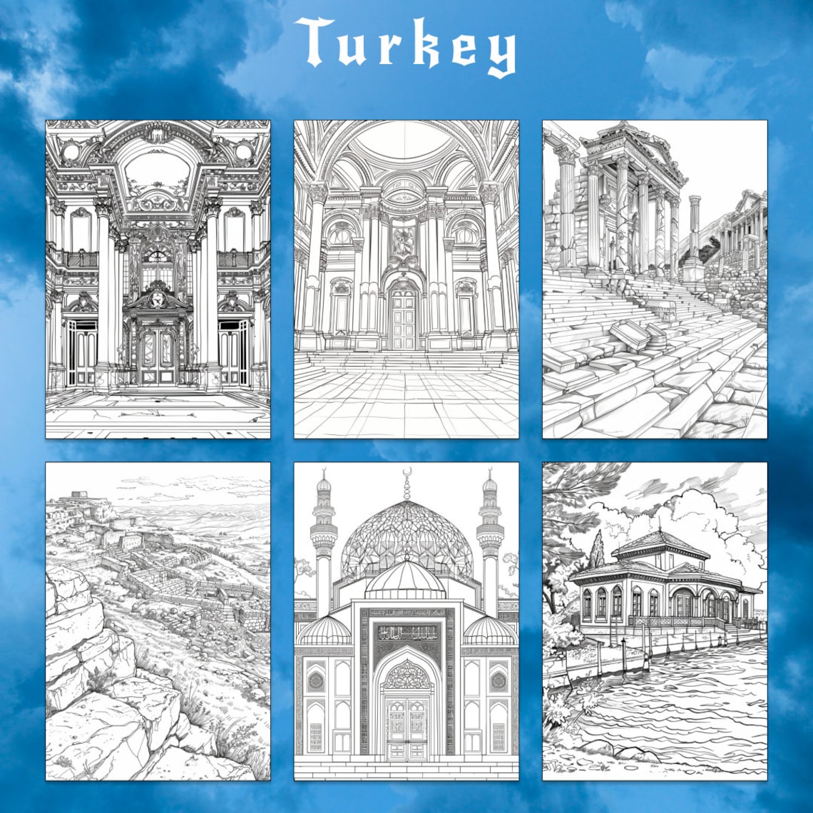 24 Turkey Coloring Page, Turkey Architecture Coloring, Turkish Scenes ...