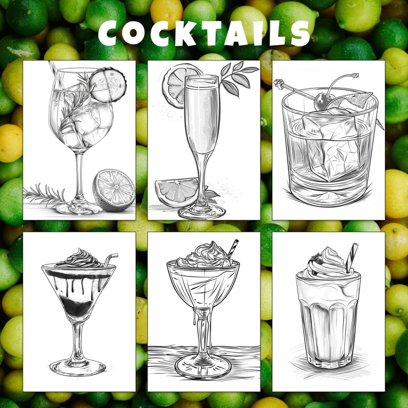 30 Cocktails Coloring Page, Cocktail Party Coloring, Drinks Coloring ...