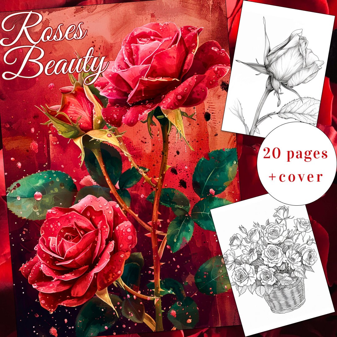 20 Rose Beauty Coloring Page, Flowers Coloring Book, Roses Coloring ...