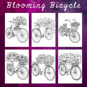29 Blooming Bicycle Coloring Page, Flower Coloring Book, Bicycle ...
