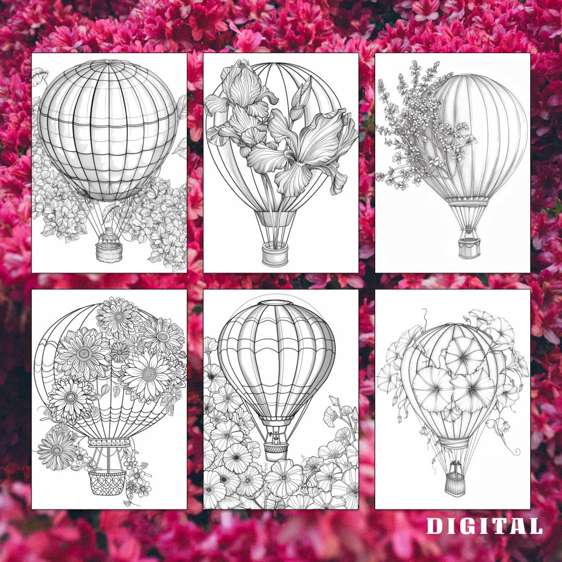 33 Blooming Hot Air Balloon Coloring Page, Flower Coloring,hot Air ...