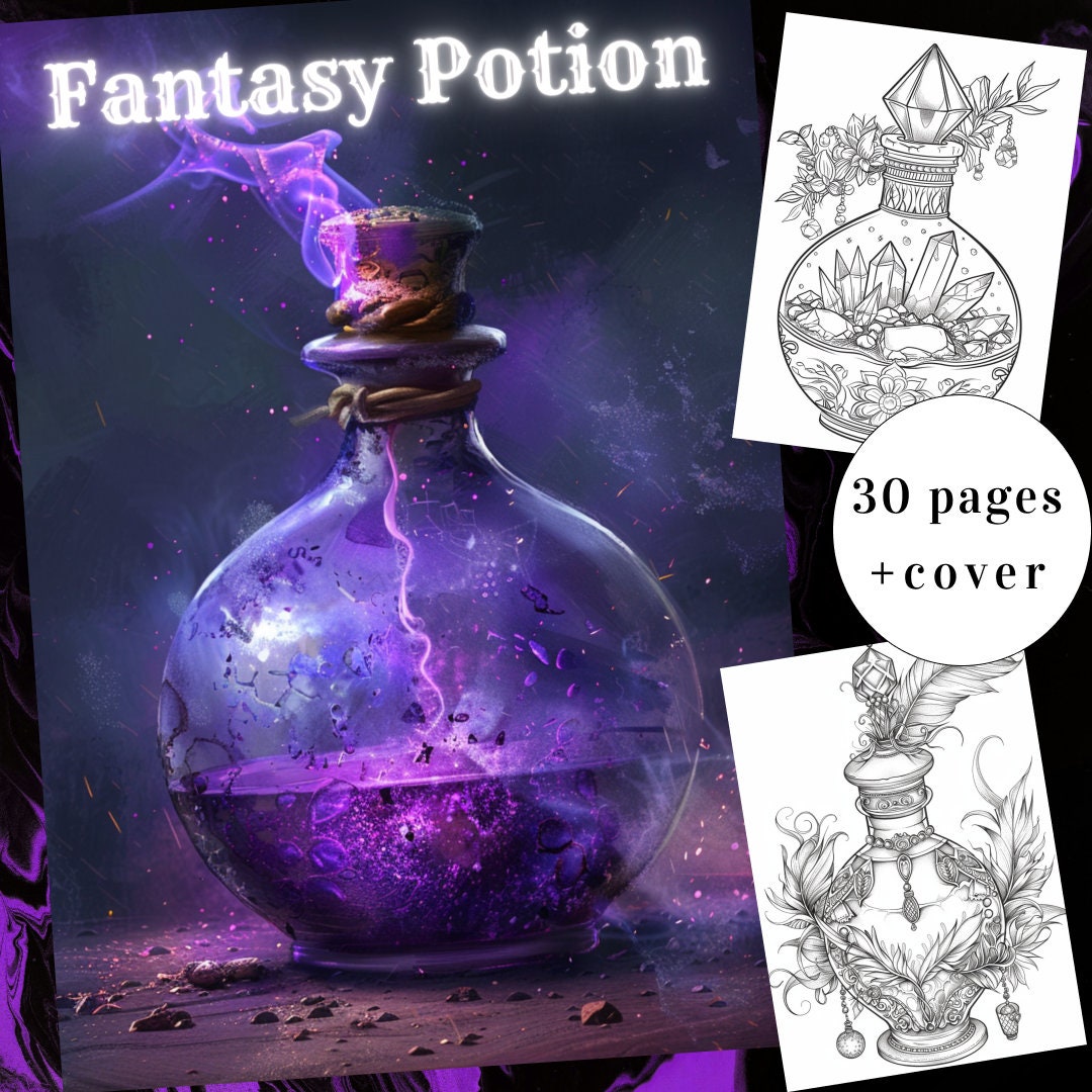 30 Fantasy Potion Coloring Page, Fantasy Coloring, Poison Coloring Book ...