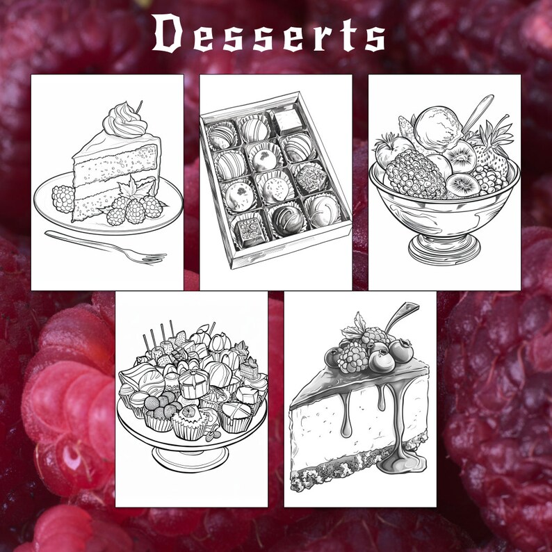 30 Desserts Coloring Page, Cakes Coloring Book, Desserts Coloring Book ...