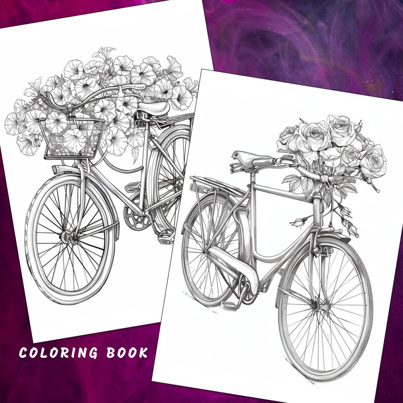 29 Blooming Bicycle Coloring Page, Flower Coloring Book, Bicycle ...