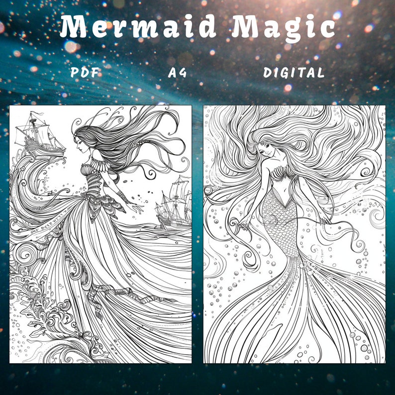 28 Mermaid Magic Coloring Page, Mermaid Coloring Book, Ocean Coloring ...