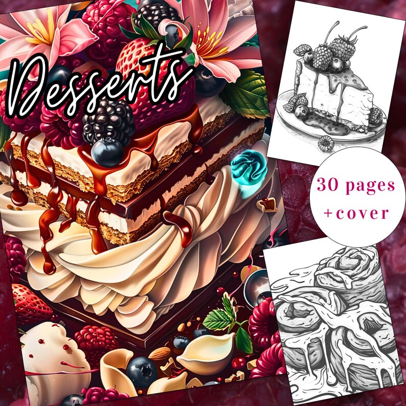 30 Desserts Coloring Page, Cakes Coloring Book, Desserts Coloring Book ...