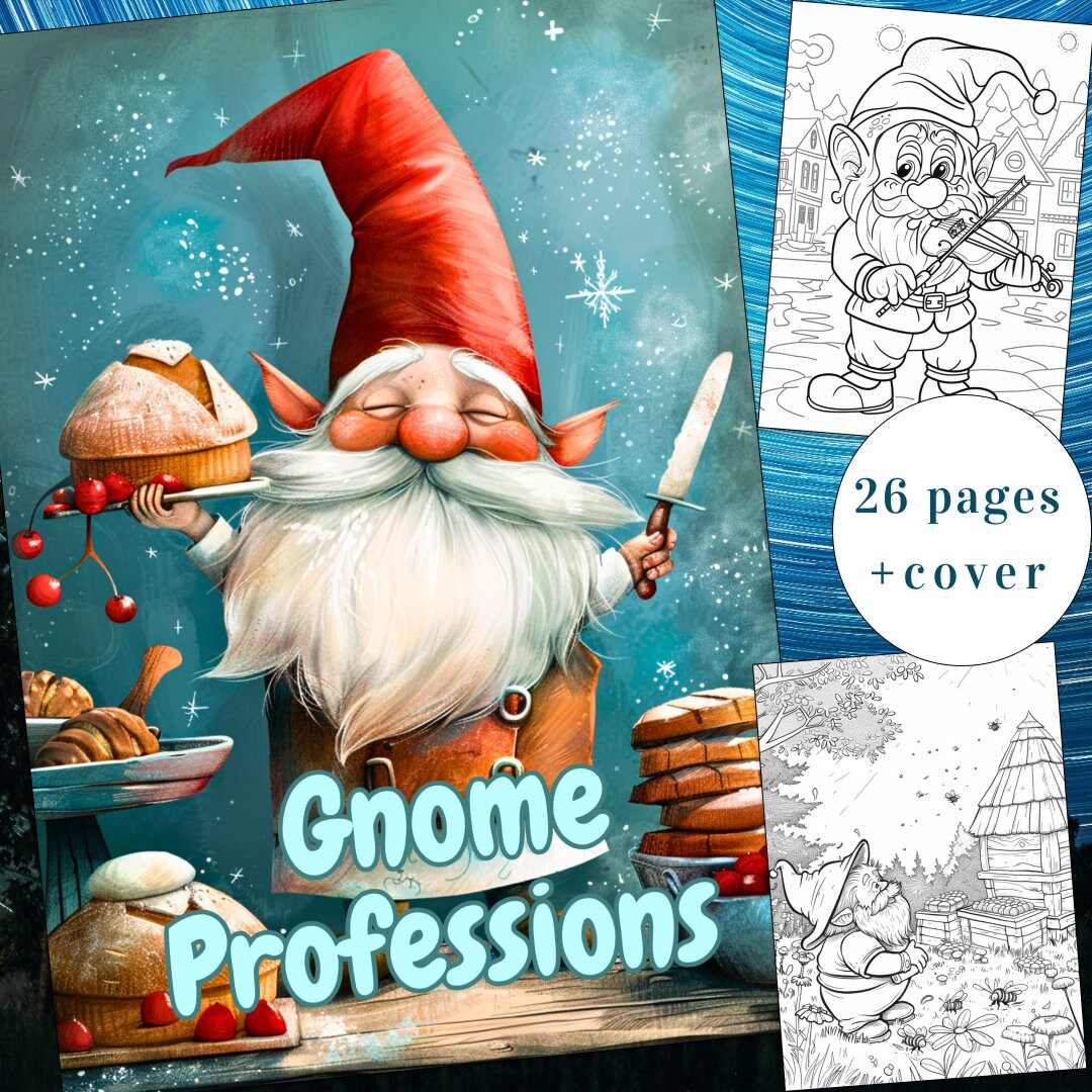 26 Gnome Coloring Book, Gnome Coloring Page, Fantasy, Gnome Professions ...
