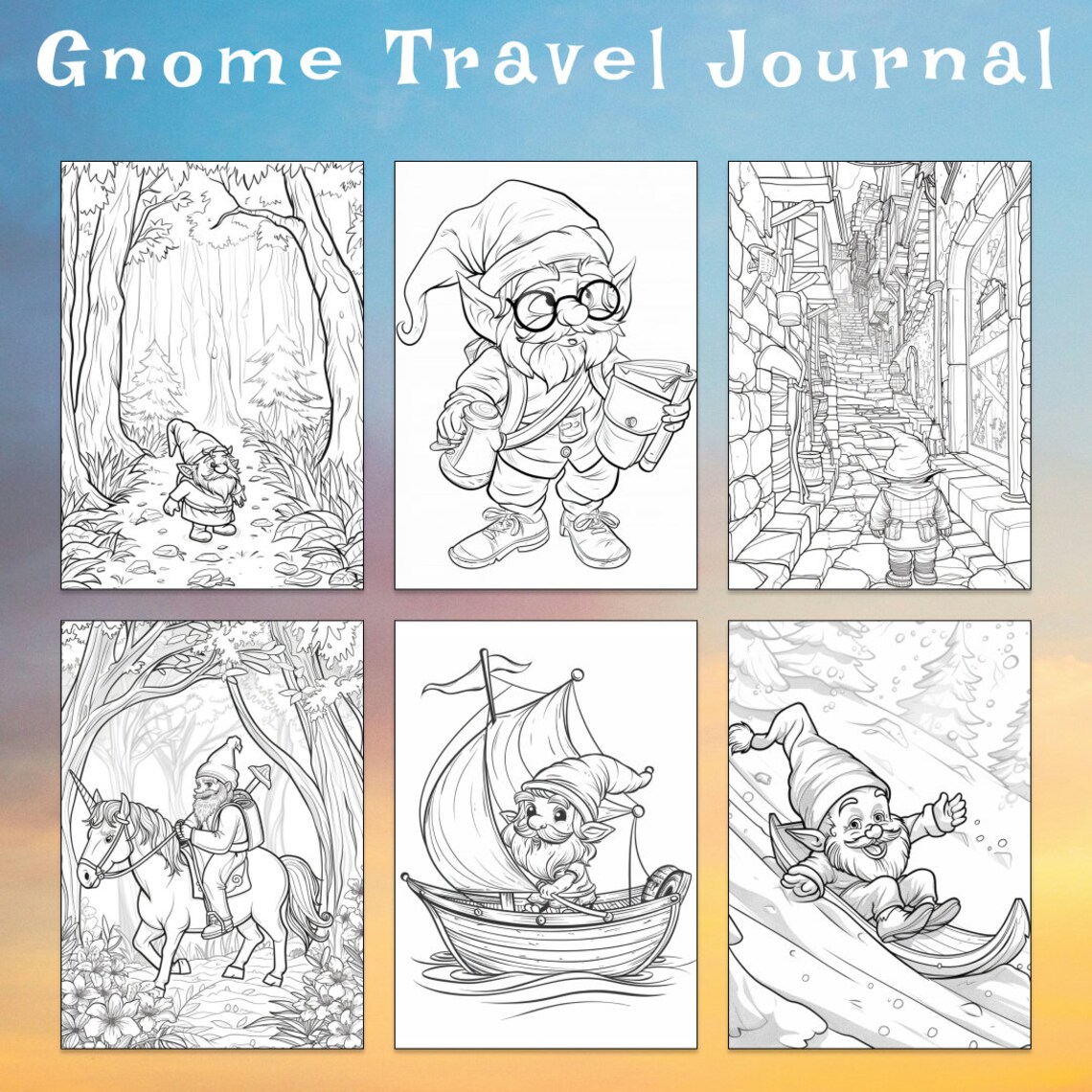 25 Gnome Coloring Book, Gnome Coloring Page, Fantasy, Gnome Travel ...