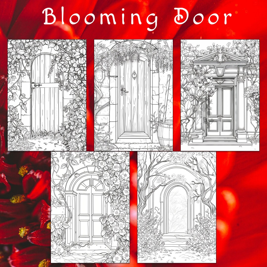 30 Blooming Door Coloring Page, Flower Coloring Book, Fantasy Coloring ...