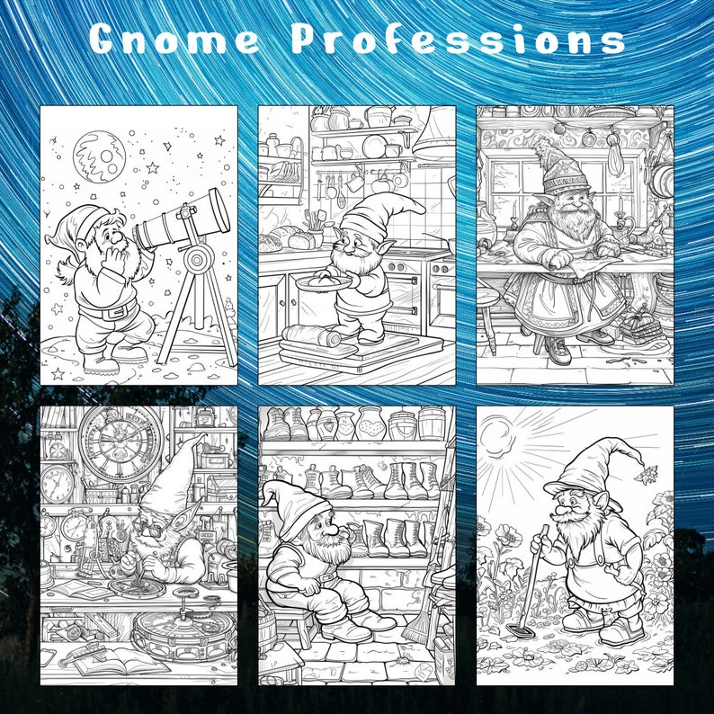 26 Gnome Coloring Book, Gnome Coloring Page, Fantasy, Gnome Professions ...