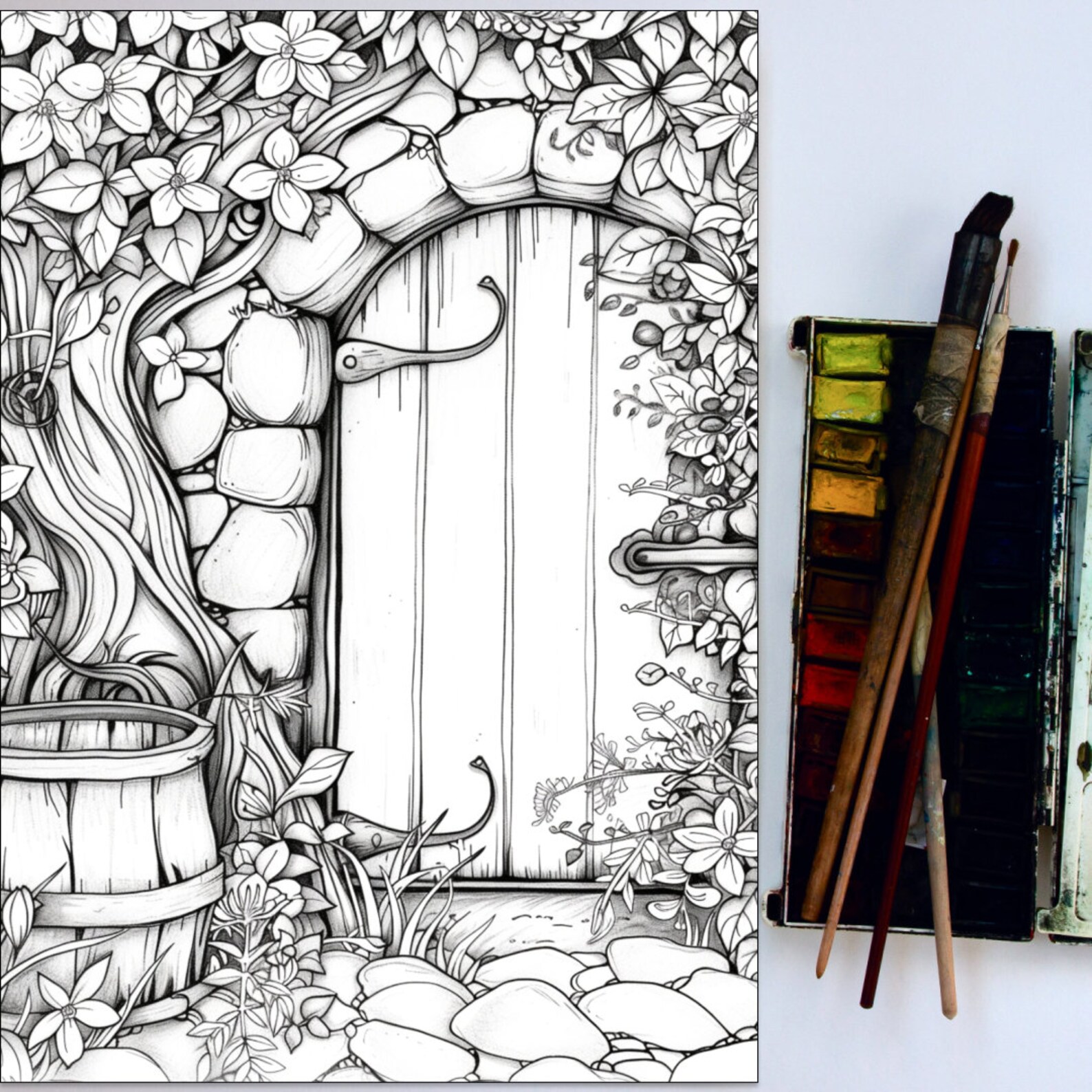 30 Blooming Door Coloring Page, Flower Coloring Book, Fantasy Coloring ...