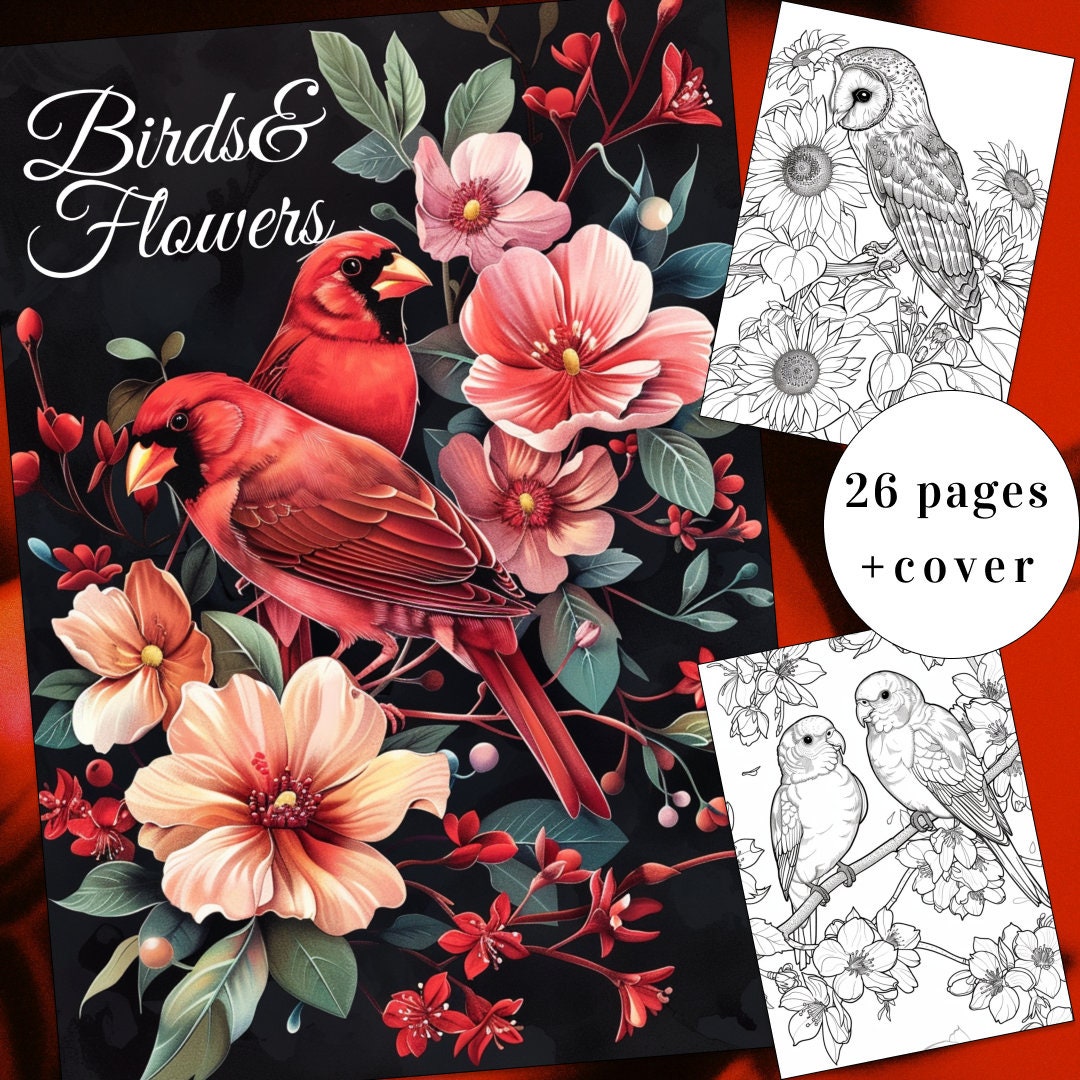 26 Birds and Flowers Coloring Page, Flower Coloring, Birds Coloring ...