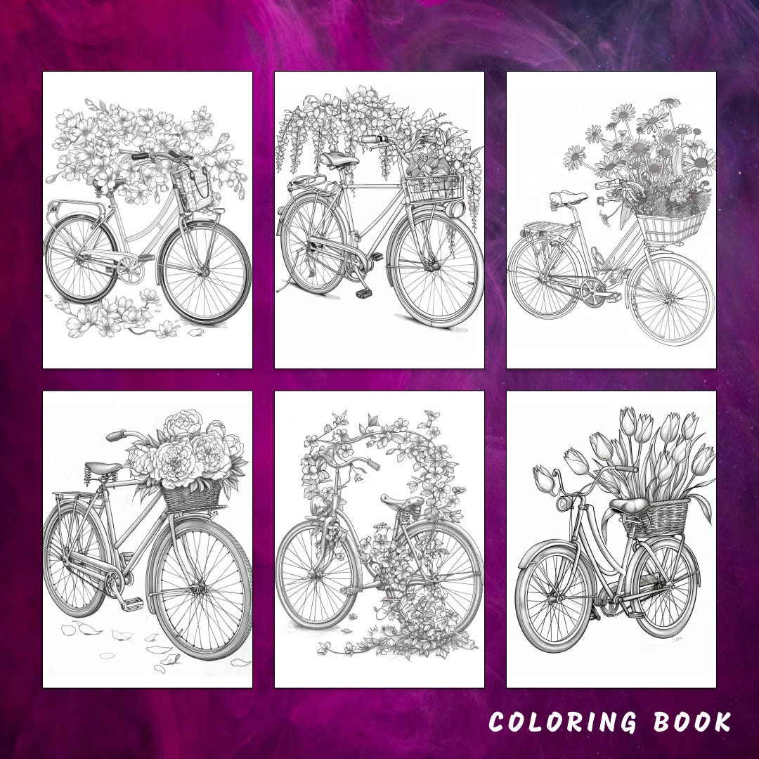 29 Blooming Bicycle Coloring Page, Flower Coloring Book, Bicycle ...