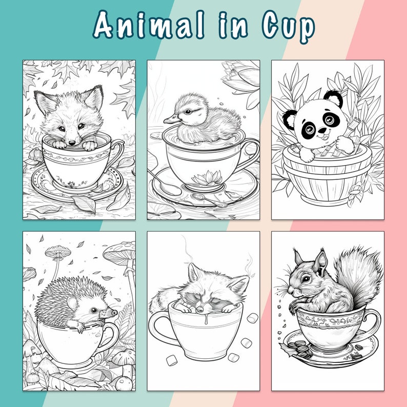 25 Animal in Cup Coloring Page, Animal Coloring Book, Fantasy Coloring ...