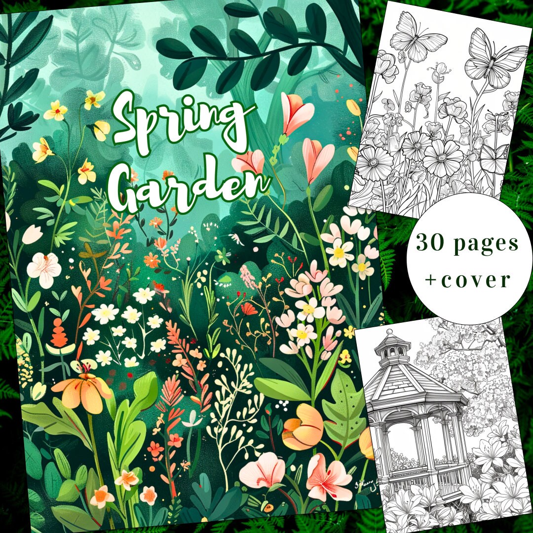 30 Spring Garden Coloring Page, Floral Garden Coloring Book, Flowers ...