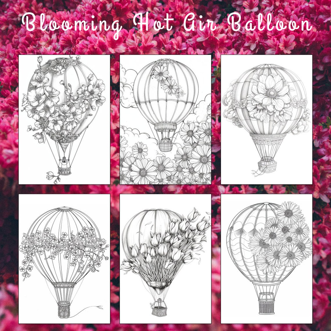33 Blooming Hot Air Balloon Coloring Page, Flower Coloring,hot Air ...