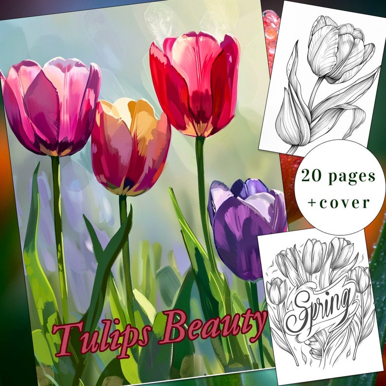 20 Tulips Beauty Coloring Page, Flowers Coloring Book, Tulips Coloring ...