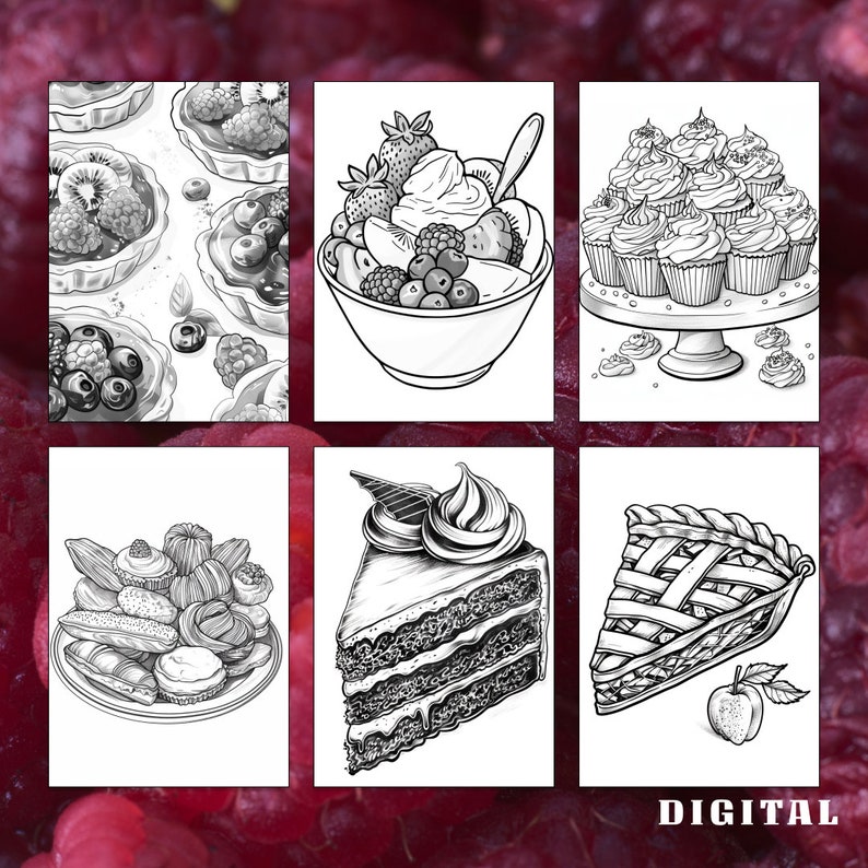 30 Desserts Coloring Page, Cakes Coloring Book, Desserts Coloring Book ...