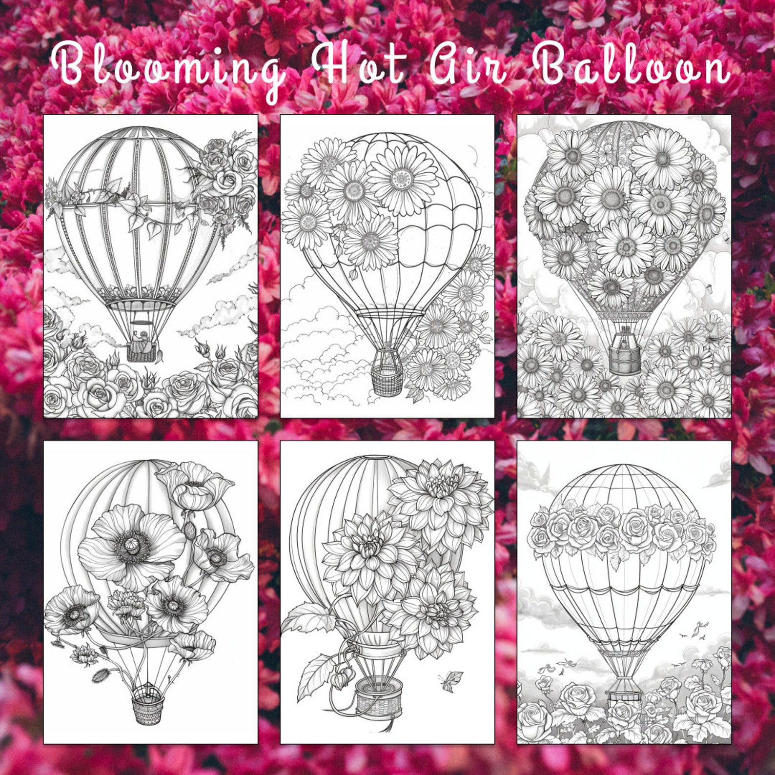 33 Blooming Hot Air Balloon Coloring Page, Flower Coloring,hot Air ...