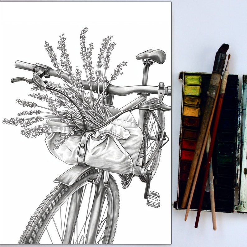 29 Blooming Bicycle Coloring Page, Flower Coloring Book, Bicycle ...