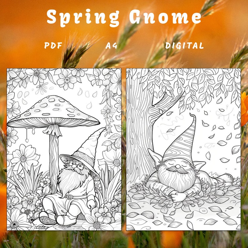 24 Gnome Coloring Book, Gnome Coloring Pages, Fantasy, Spring Gnome ...