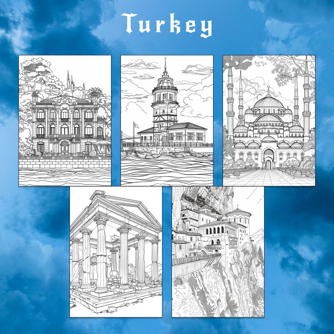 24 Turkey Coloring Page, Turkey Architecture Coloring, Turkish Scenes ...
