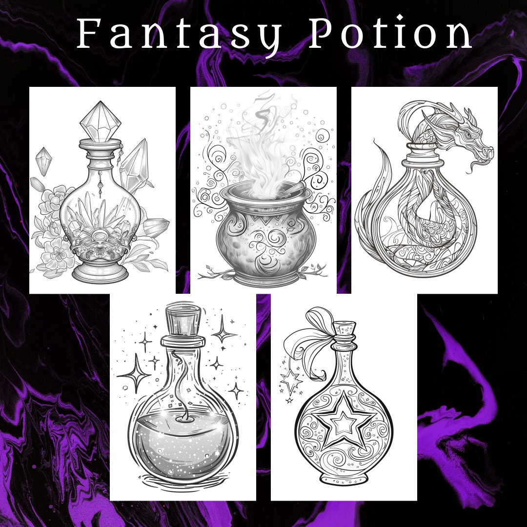 30 Fantasy Potion Coloring Page, Fantasy Coloring, Poison Coloring Book ...