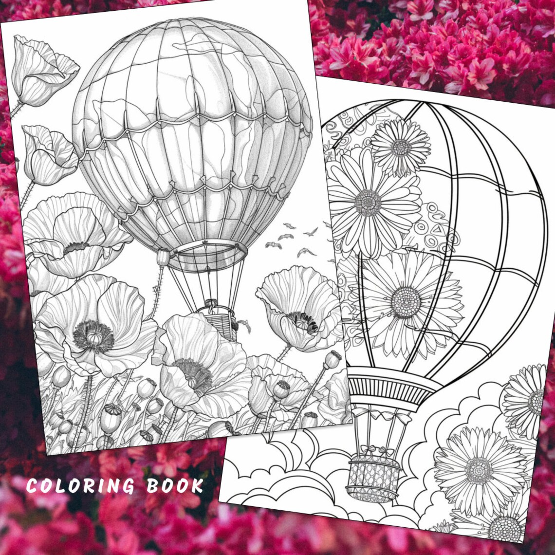 33 Blooming Hot Air Balloon Coloring Page, Flower Coloring,hot Air ...