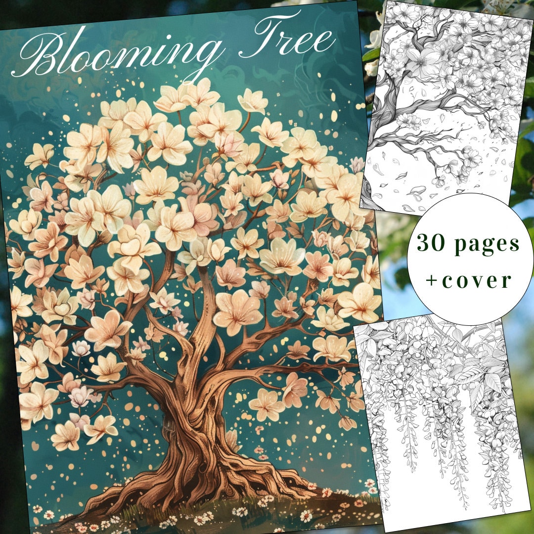 30 Blooming Tree Coloring Page, Flower Coloring, Bloom Coloring Book ...