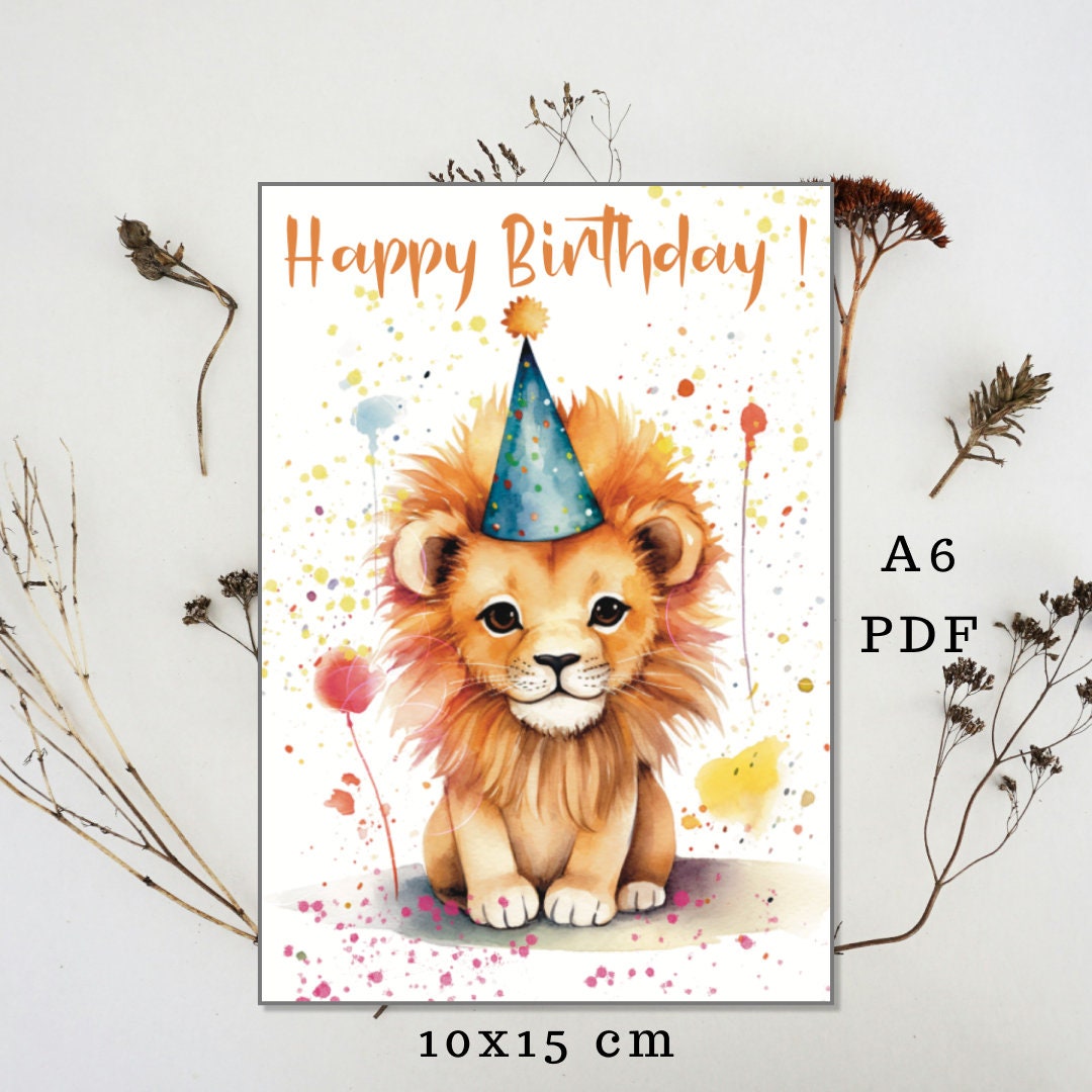 Lion Birthday Card, Happy Birthday Card, Digital Birthday Card ...