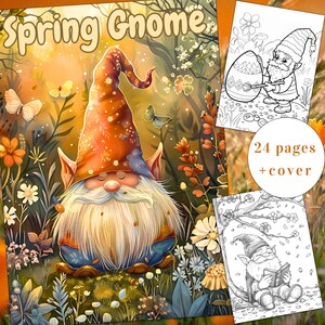 24 Gnome Coloring Book, Gnome Coloring Pages, Fantasy, Spring Gnome ...