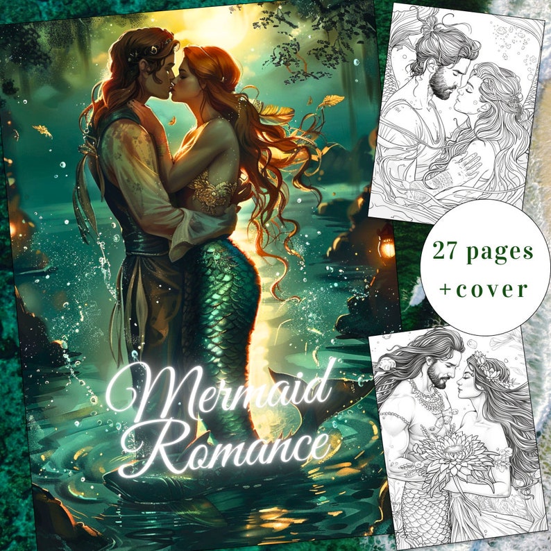 27 Mermaid Romance Coloring Page, Mermaid Coloring Book, Ocean Coloring ...